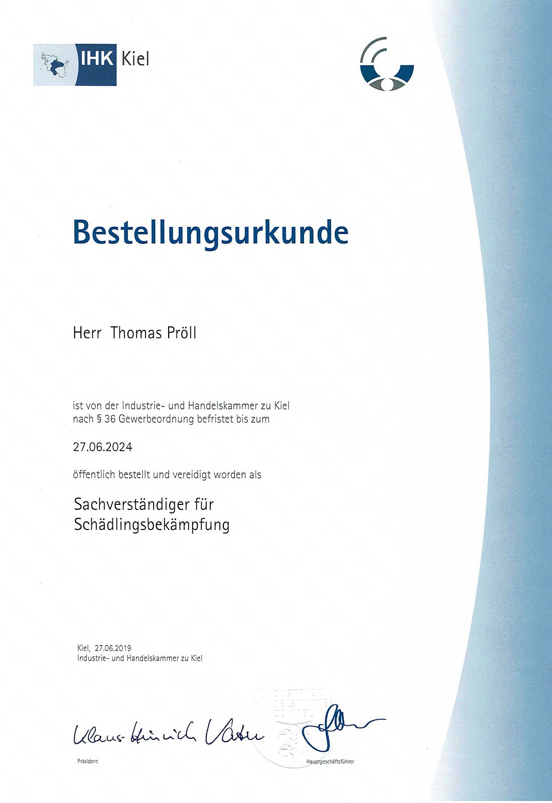 Zertifikate – Thomas Pröll