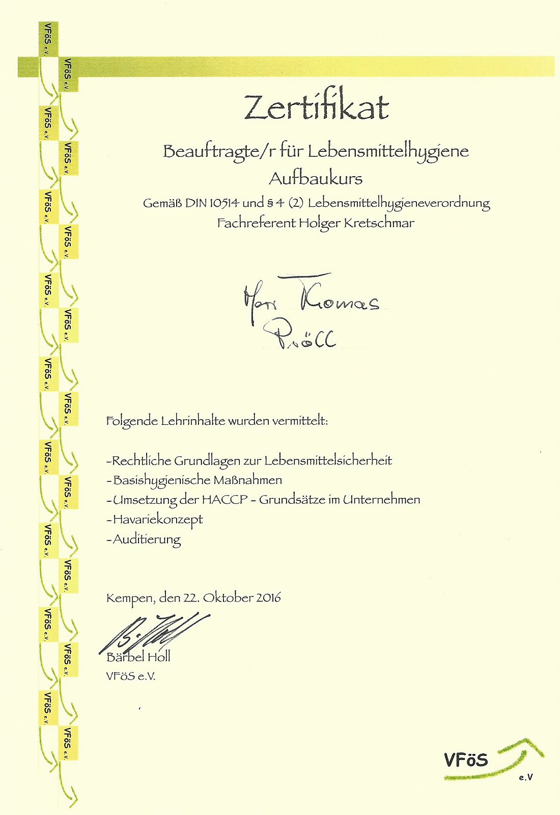 Zertifikate – Thomas Pröll